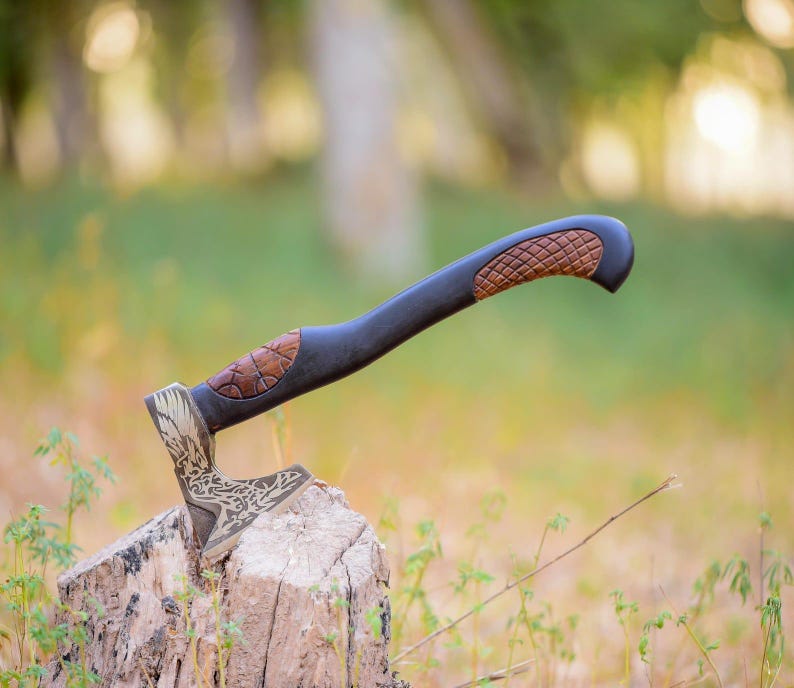 Custom Viking Axe - Engraved Steel Head - Handmade Tactical Hatchet ...