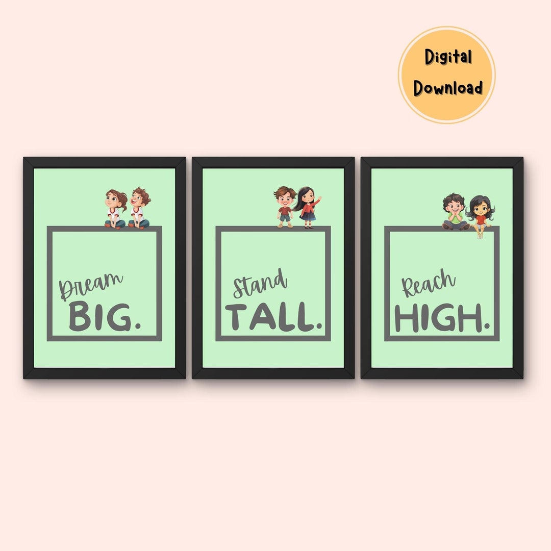 Dream Big Set of 3 Inspirational Kiddie Wall Art, Dream Big Stand Tall ...