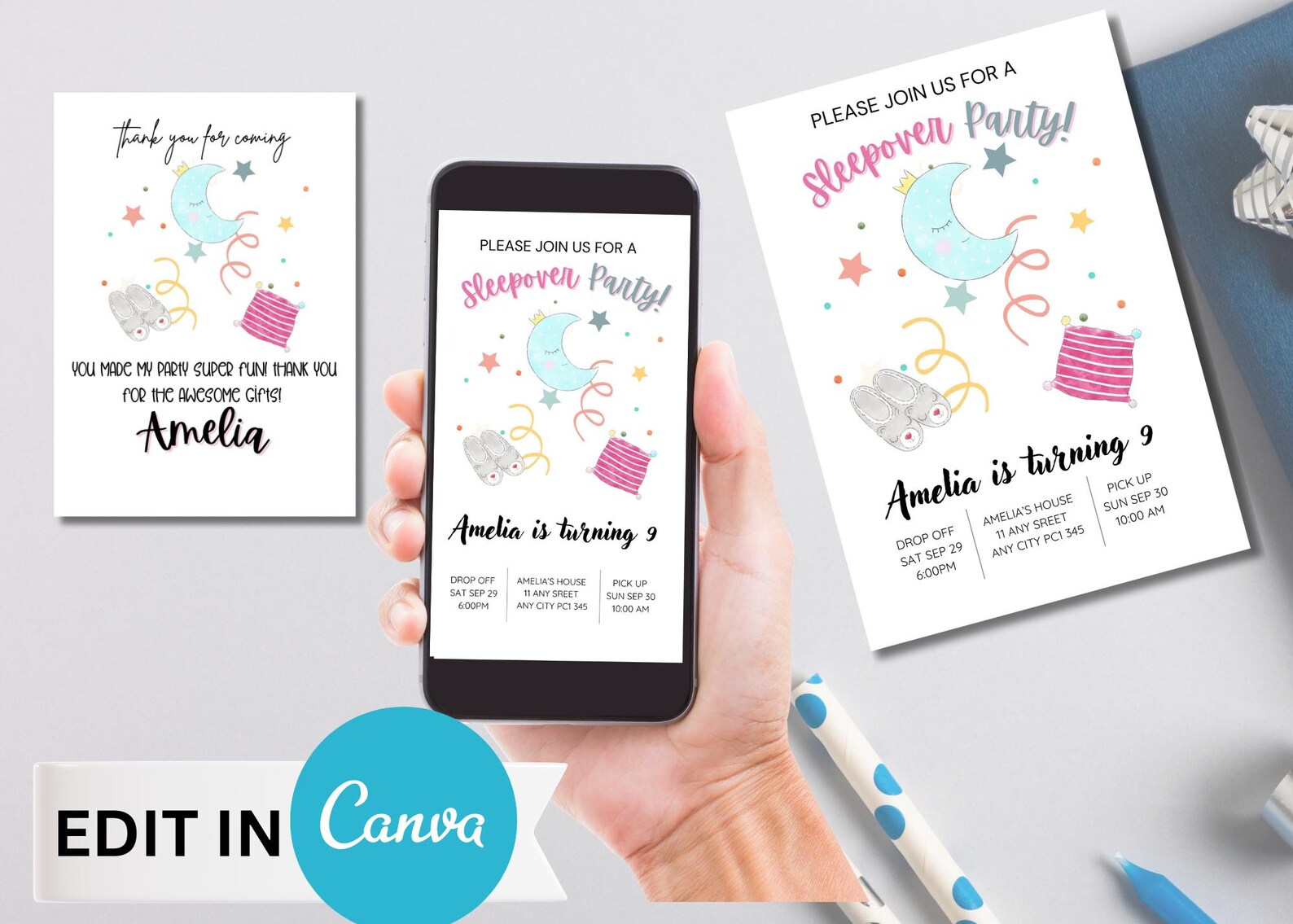 Editable Sleepover Party Invitations for Girls Customize With Canva ...