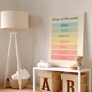 Days of the Week Printable, Educational Wall Art, Playroom Poster, Days ...