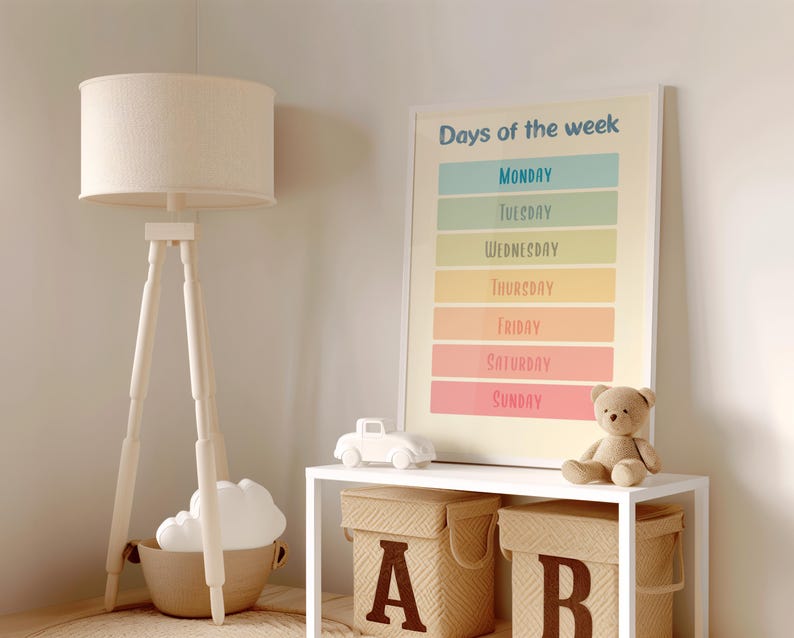 Days of the Week Printable, Educational Wall Art, Playroom Poster, Days ...