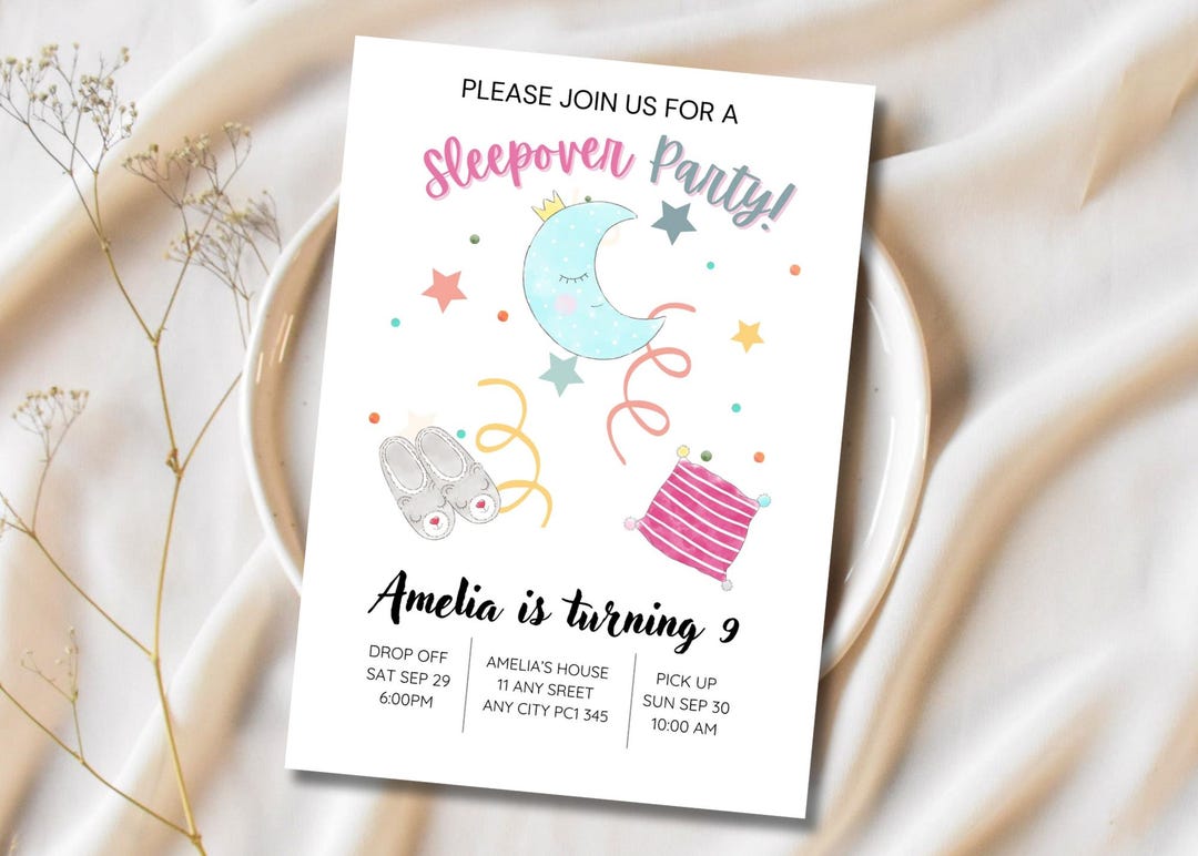 Editable Sleepover Party Invitations for Girls Customize With Canva ...