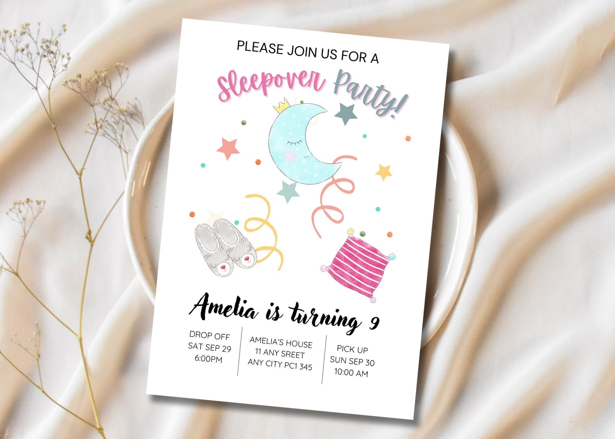 Editable Sleepover Party Invitations for Girls Customize With Canva ...