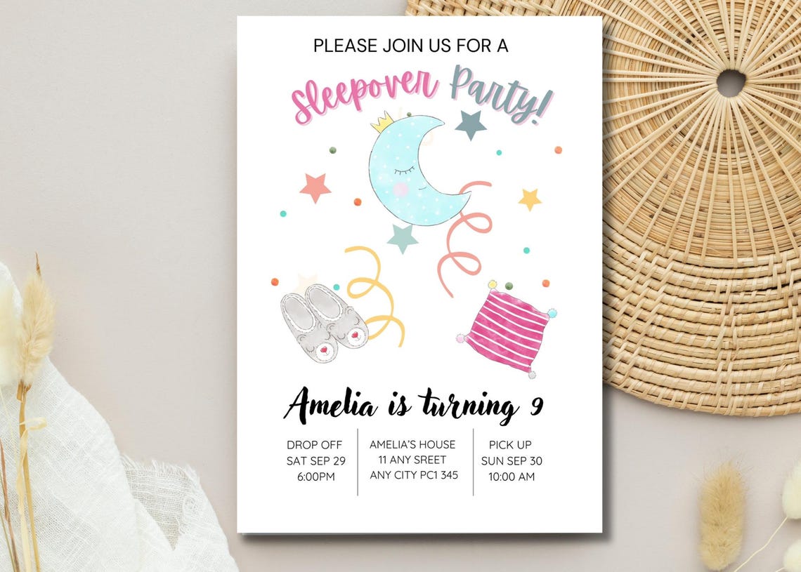 Editable Sleepover Party Invitations for Girls Customize With Canva ...
