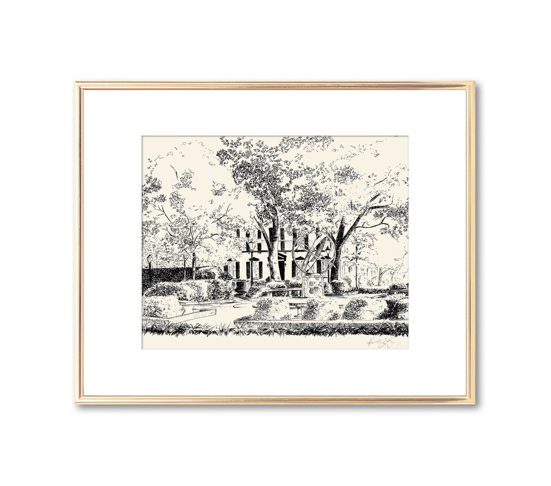 Troup Square Savannah Georiga - Pen and Ink Drawing - Black and White ...