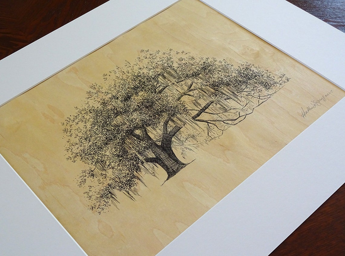 Collection of Oak Tree Prints Wood Wall Decor Technical - Etsy