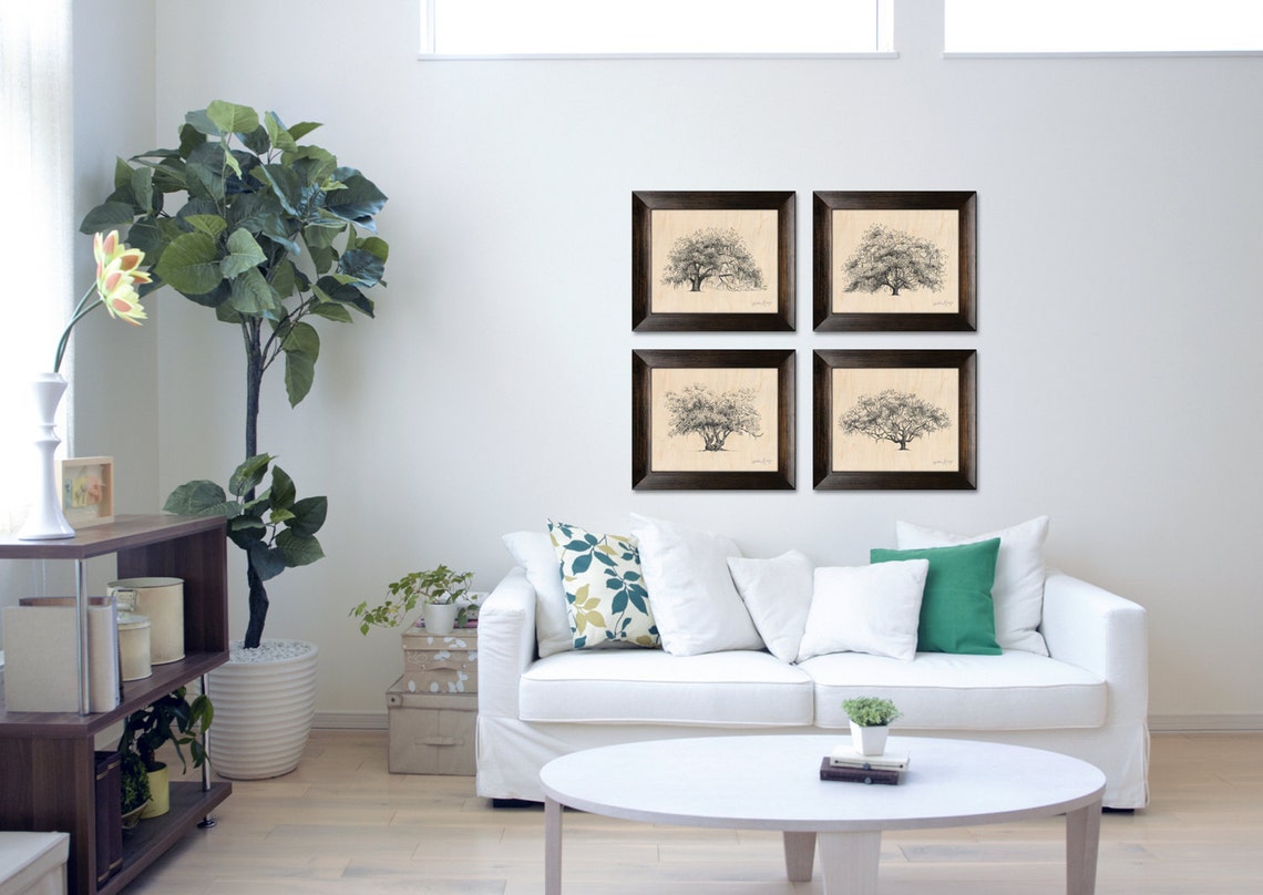 Collection of Oak Tree Prints Wood Wall Decor Technical - Etsy