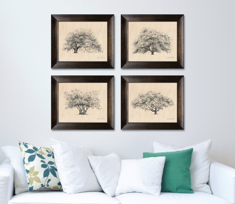 Collection of Oak Tree Prints Wood Wall Decor Technical - Etsy