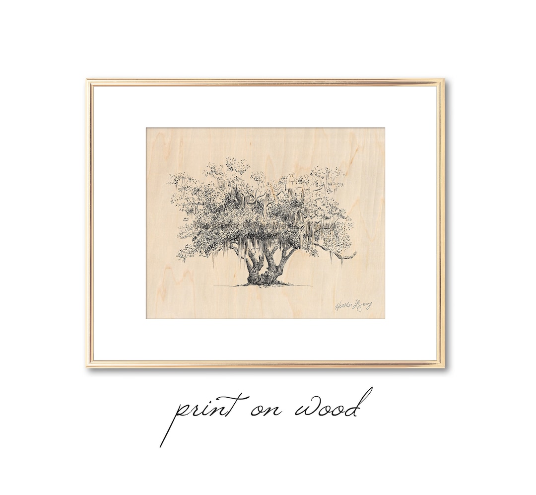 Rustic Live Oak Tree Print Wood Wall Art - 5th Anniversary Gift - Lover ...