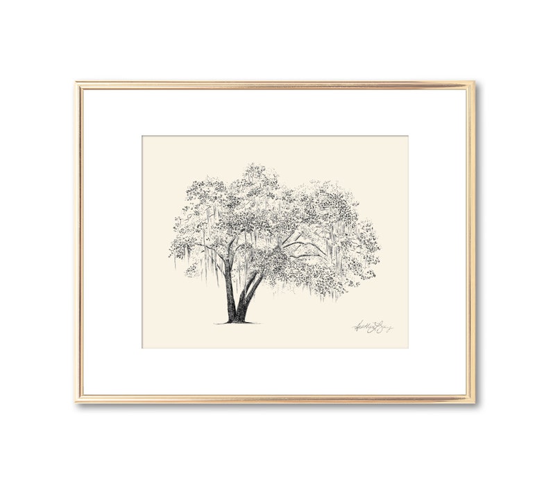 Savannah Georgia Old Oak Tree Print Line Art Nature - Etsy