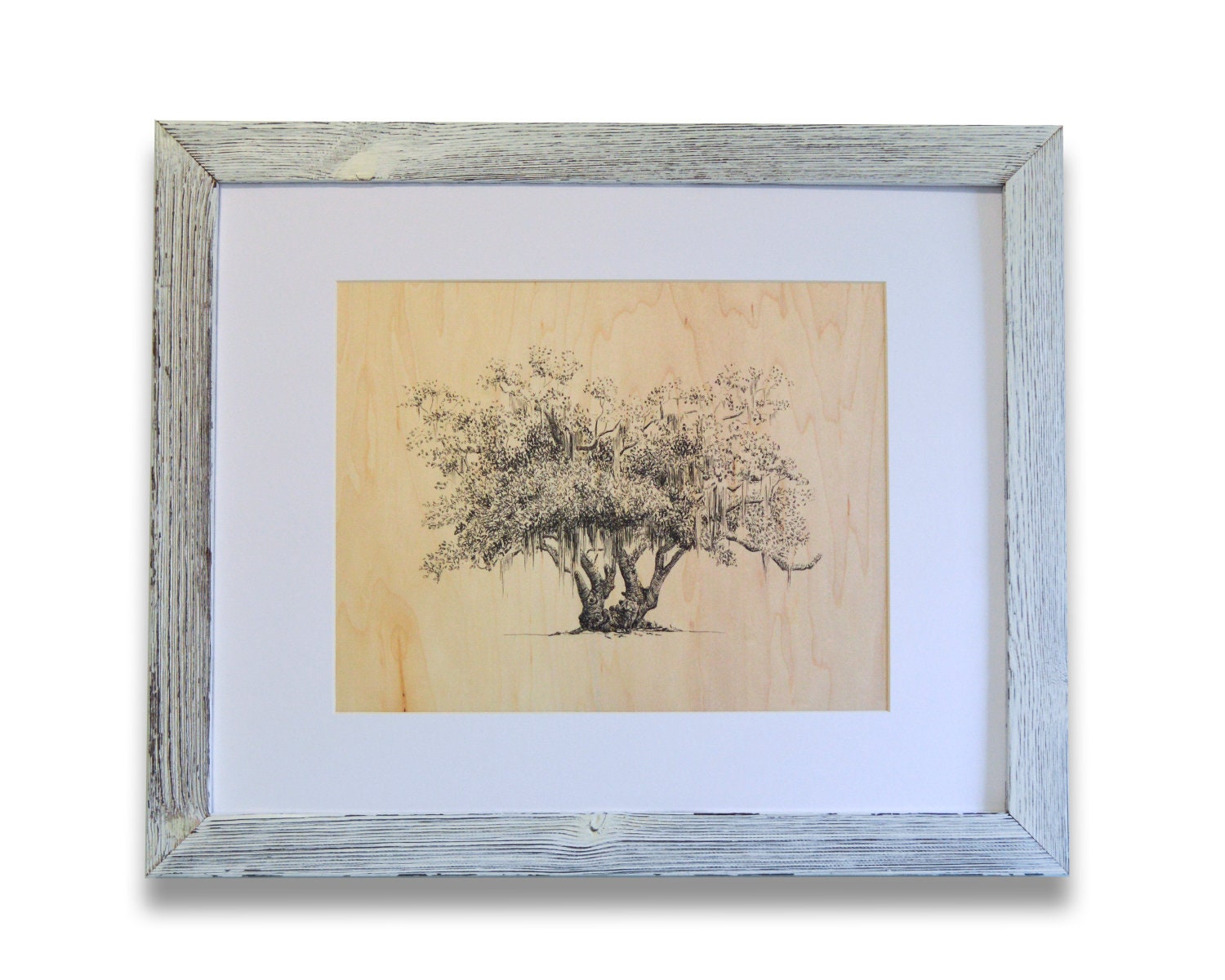 Rustic Live Oak Tree Print Wood Wall Art 5th Anniversary | Etsy