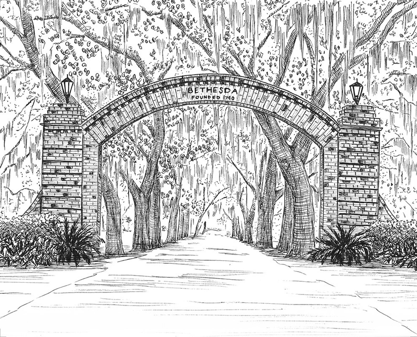 Bethesda Gate Savannah Print - Pen and Ink Drawing - Sketch - Black and ...
