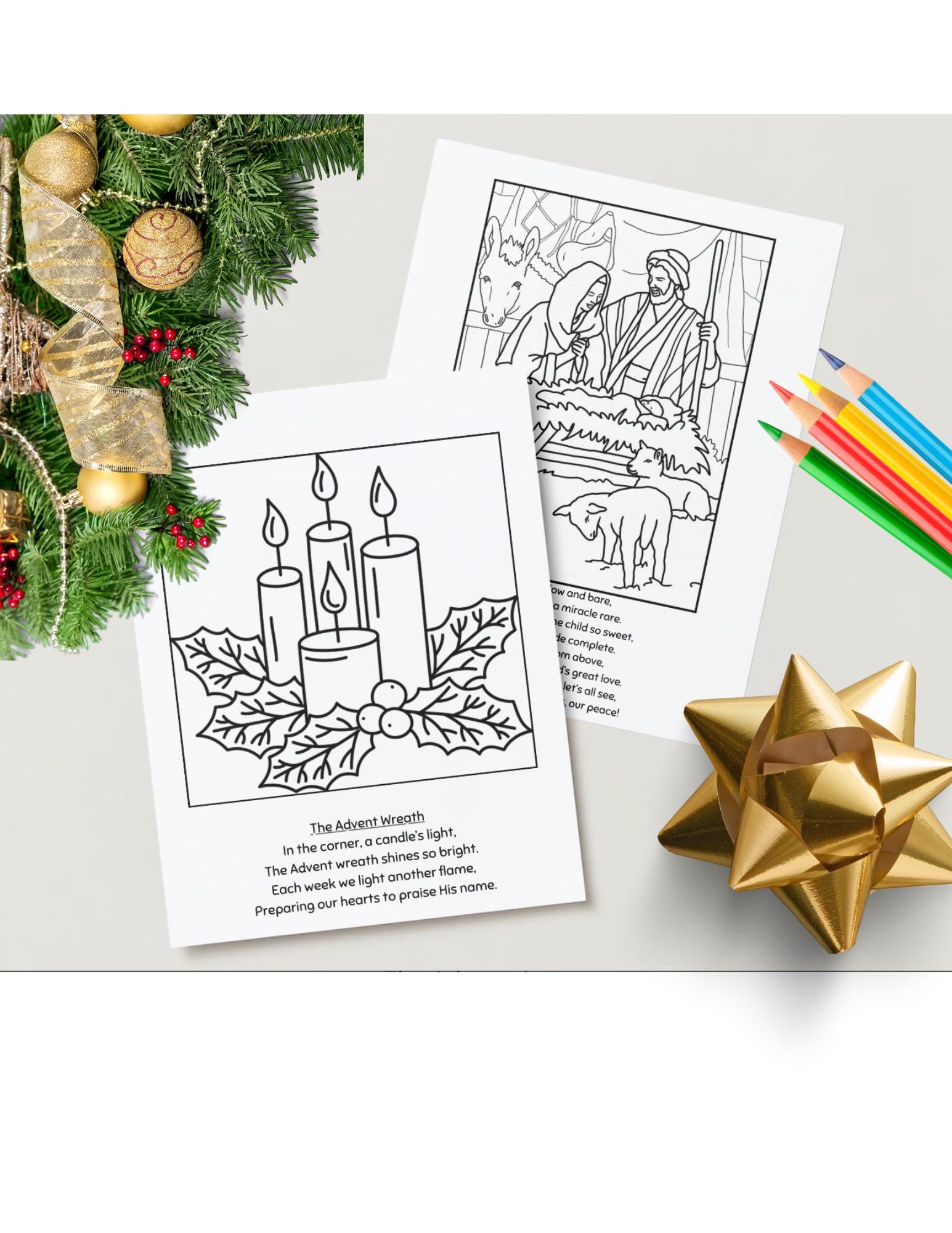 29 Page Advent Kid Coloring Printable Digital Nativity Coloring Bundle ...