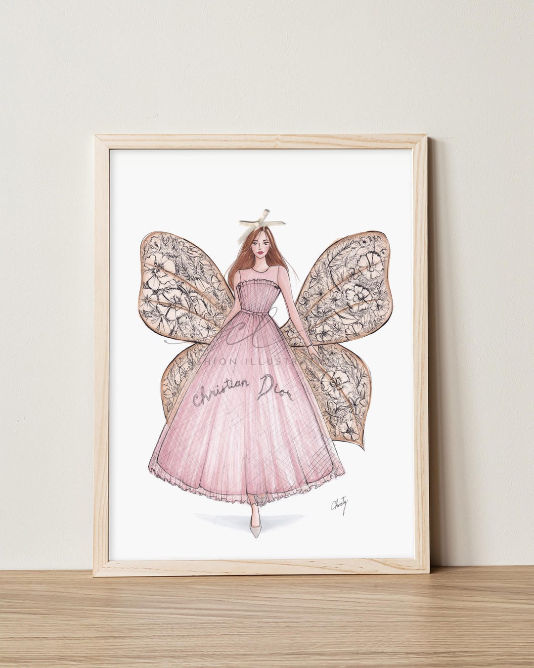 Dior Butterfly Princess Fashion Illustration DIGITAL DOWNLOAD Instant ...