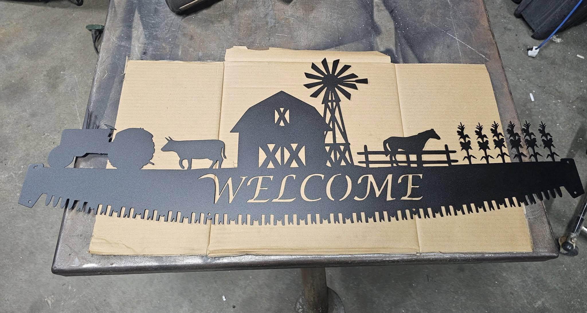 Farm Scene Welcome Sign: Crosscut Saw, Tractor, CNC Plasma Cut (digital ...