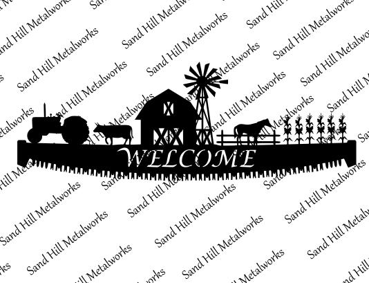 Farm Scene Welcome Sign: Crosscut Saw, Tractor, CNC Plasma Cut (digital ...