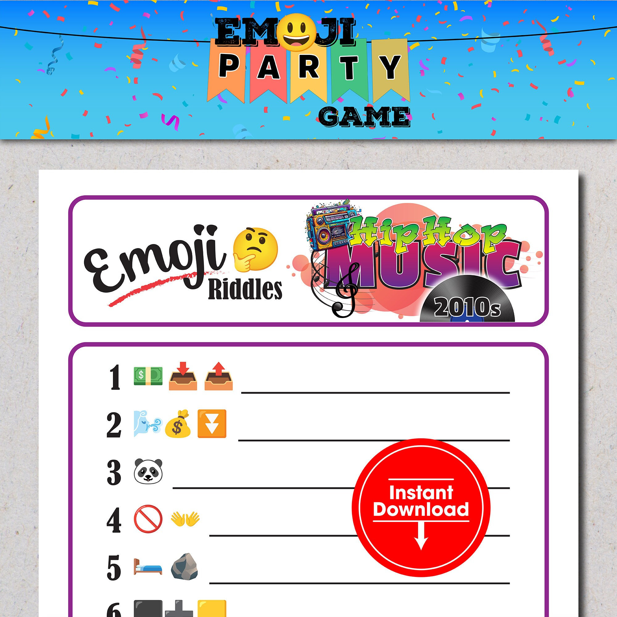 2010 Hip Hop Emoji Game Night - Print & Play Pictionary for Music ...