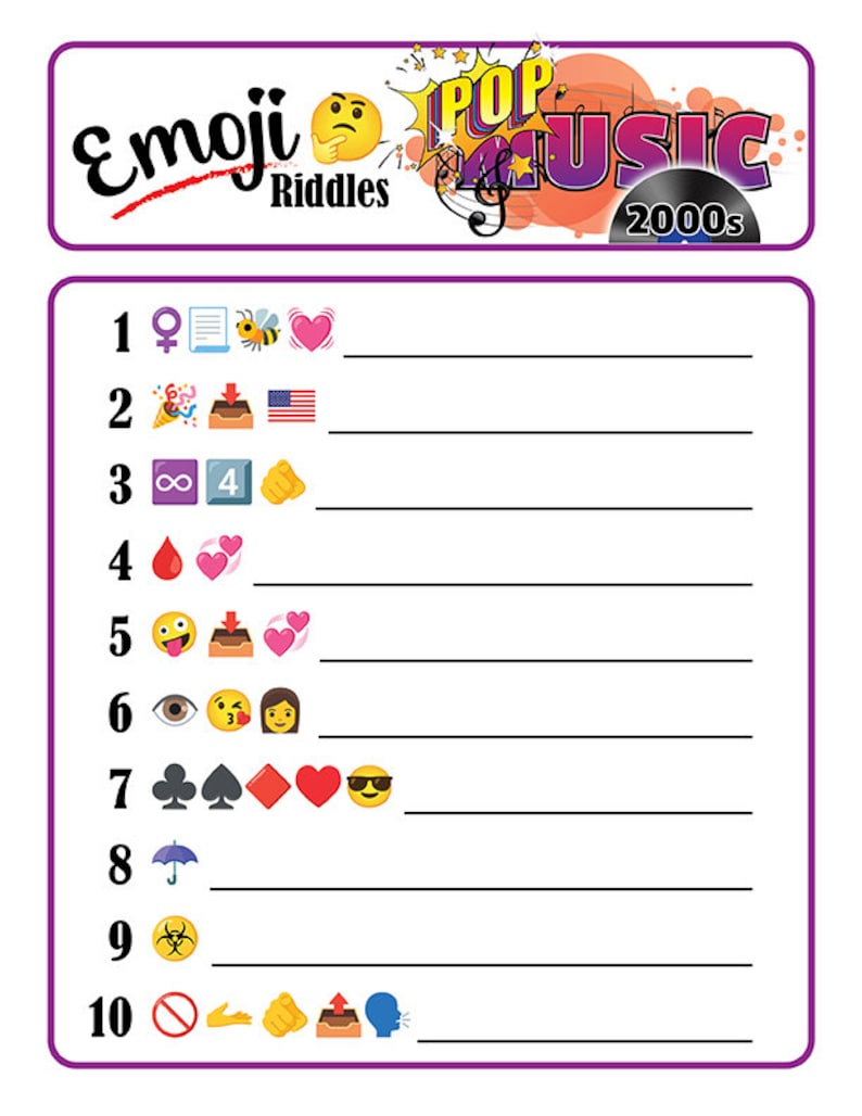 2000s Pop Emoji Pictionary Game, Pop Music Game, Music Themed Emoji ...