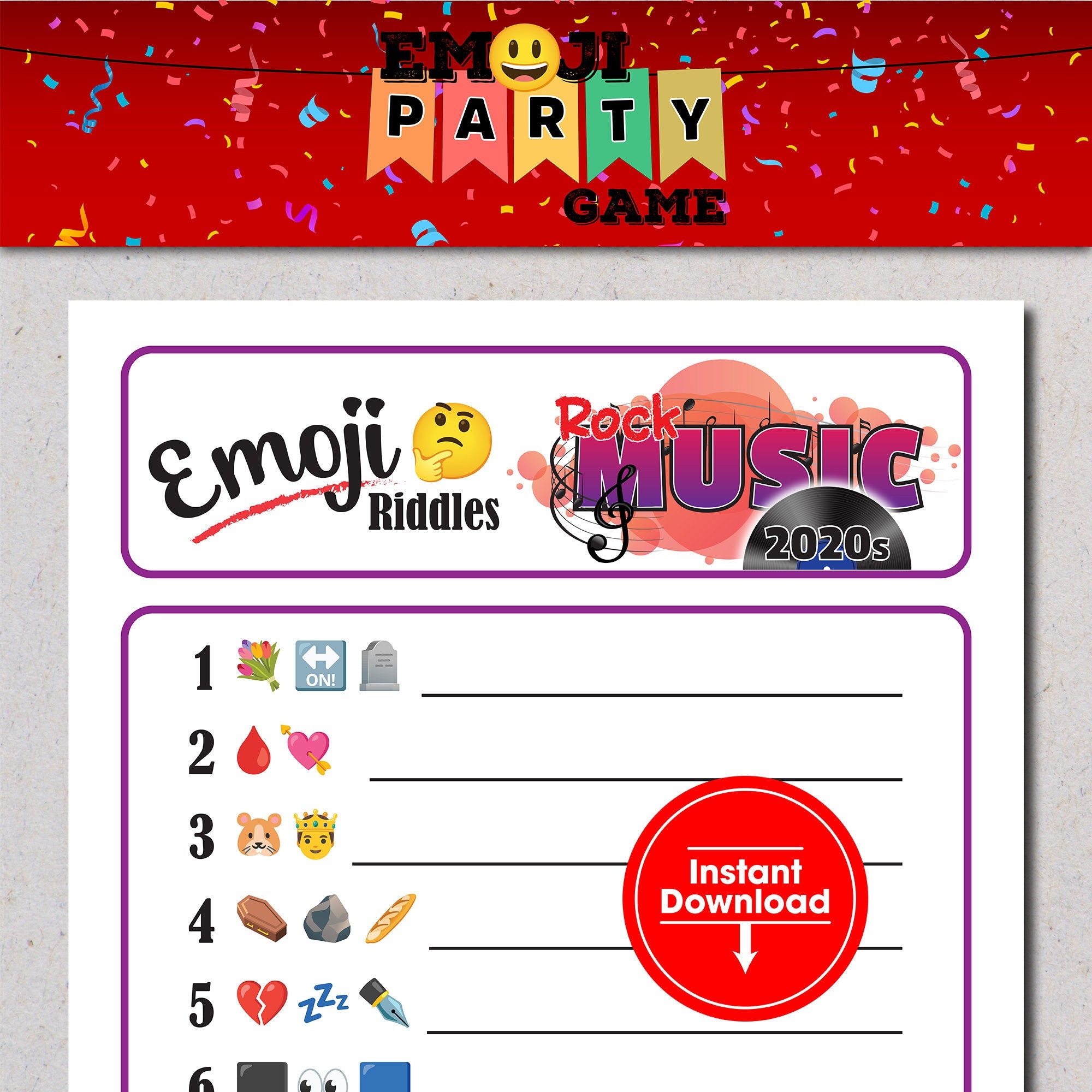 2020s Rock Emoji Pictionary Game, Rock N Roll Game, Music Themed Emoji ...