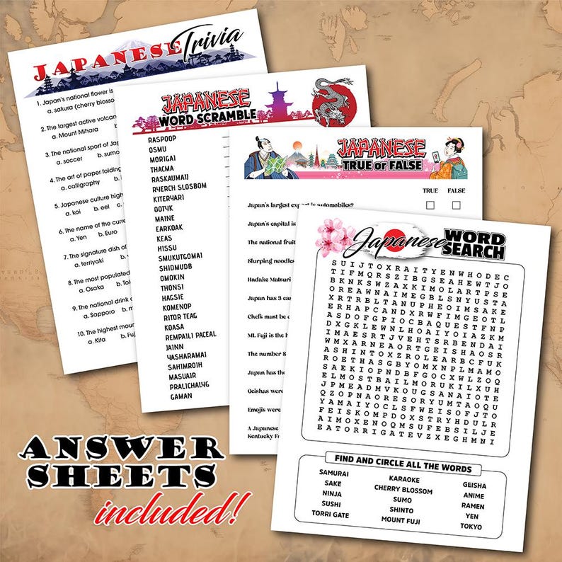 Japanese Printable Games Pack,cultural Activities Bundle,coloring Pages ...