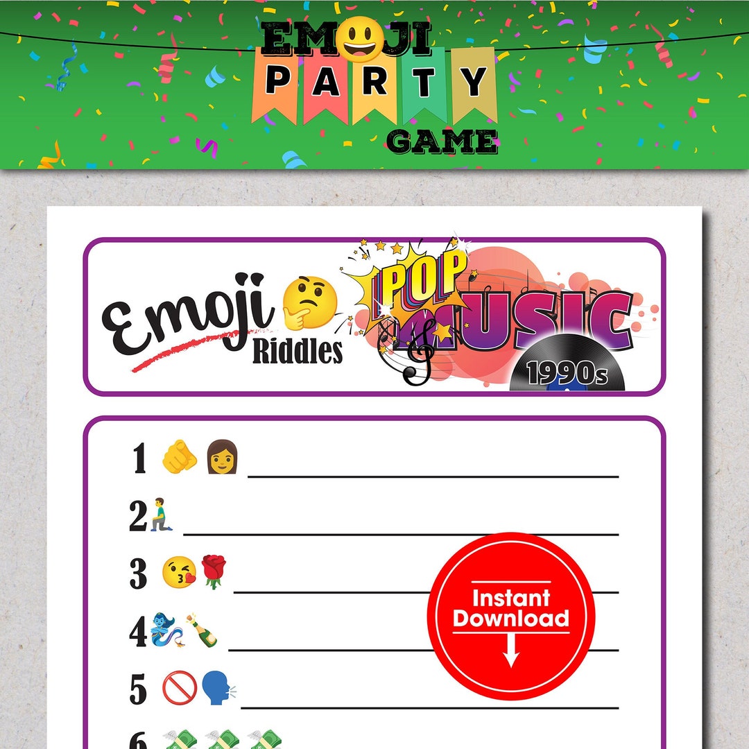 1990s Pop Emoji Pictionary Game, Pop Music Game, Music Themed Emoji ...