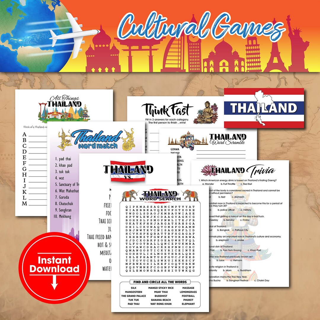 Thailand Printable Games Pack,cultural Activities Bundle,coloring Pages ...