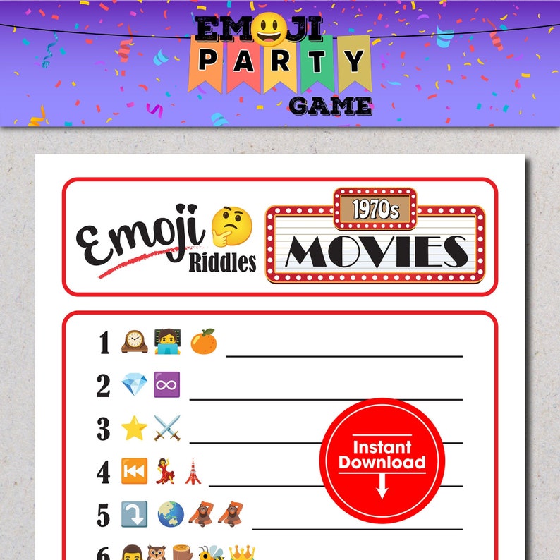 1970s Emoji Pictionary Game, Movie Themed Emoji Game, Games for the ...