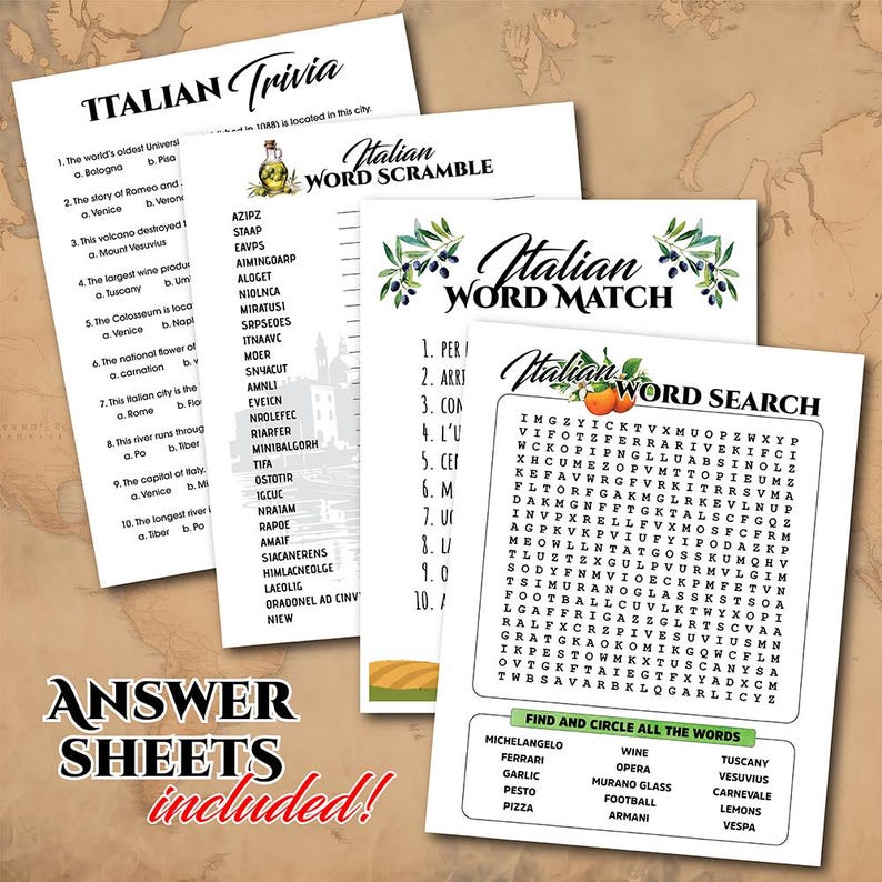 Italian Printable Games Pack, Cultural Activities Bundle, Italy ...