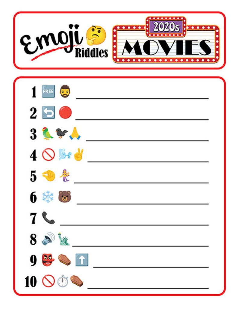 2020s Movie Emoji Printable Game, Emoji Pictionary Game, Fun Games for ...