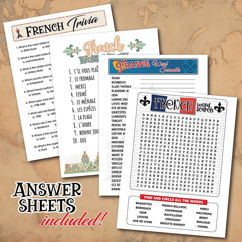 France Printable Games Pack 2025, Cultural Activities Bundle, Parisian ...