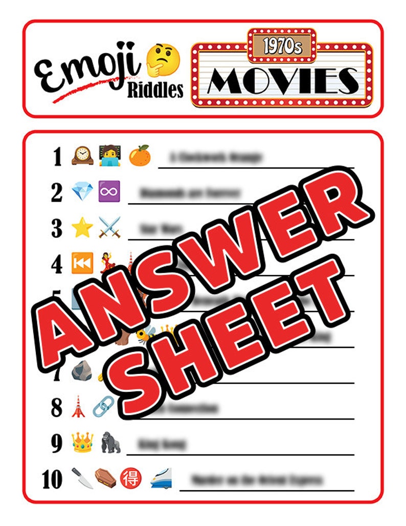 1970s Emoji Movie Pictionary Game, Gen X Printable Party Game, Digital ...