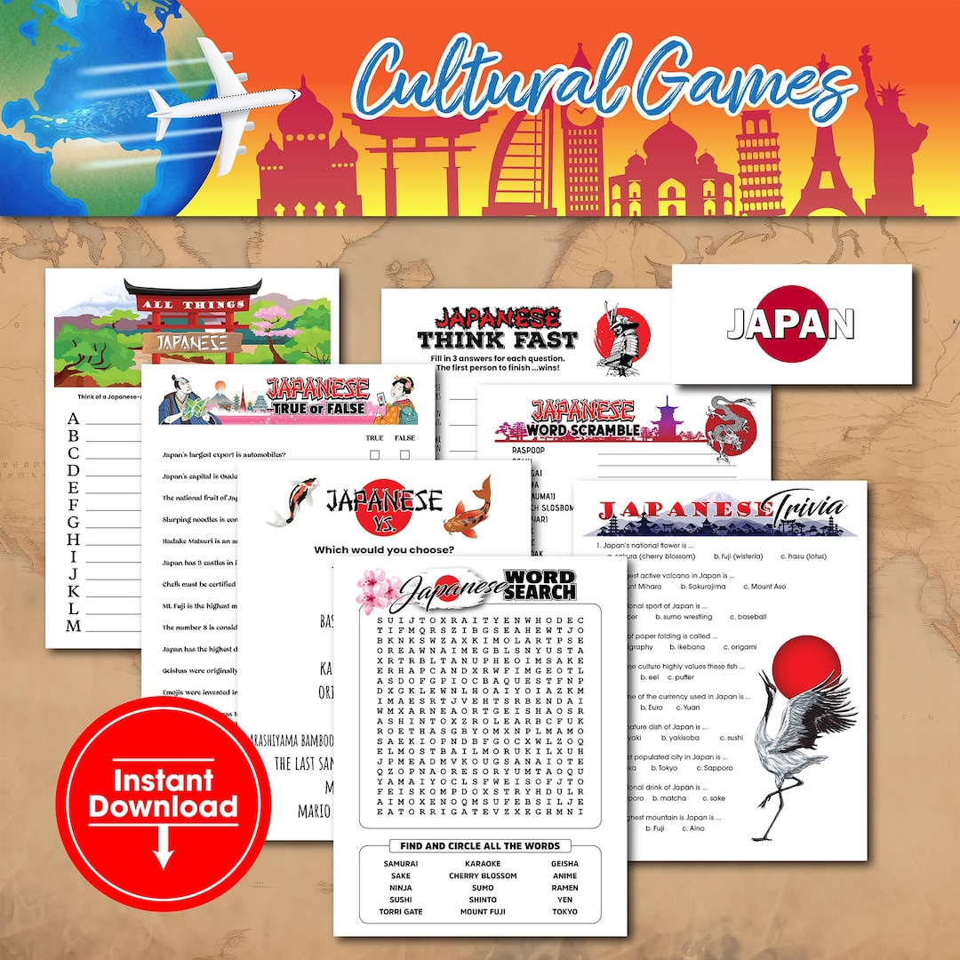 Japanese Printable Games Pack,cultural Activities Bundle,coloring Pages ...