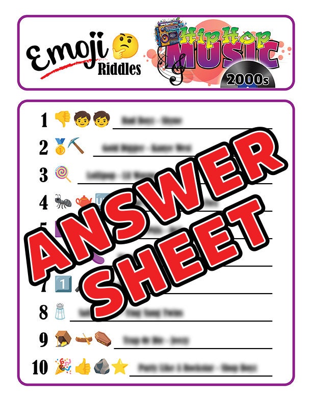 2000s Hip Hop Music Emoji Quiz - Instant Download Game, Music Printable ...