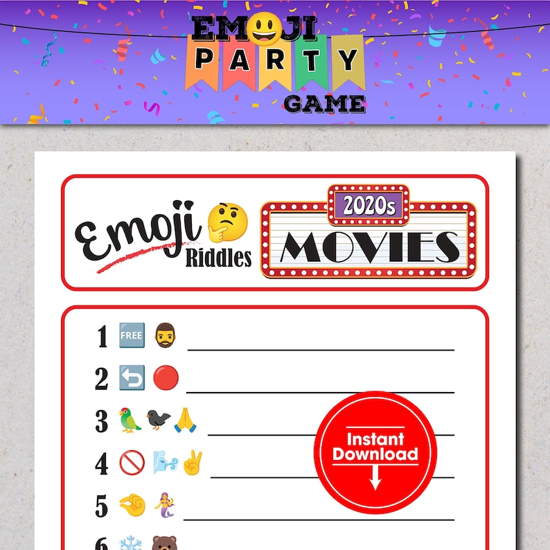 2020s Movie Emoji Printable Game, Emoji Pictionary Game, Fun Games for ...