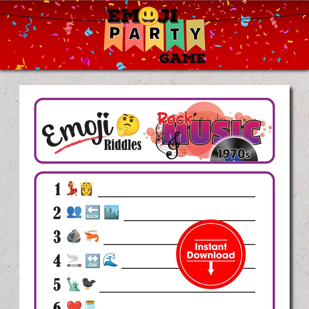 1970s Rock Emoji Pictionary Game, Rock N Roll Game, Music Themed Game ...