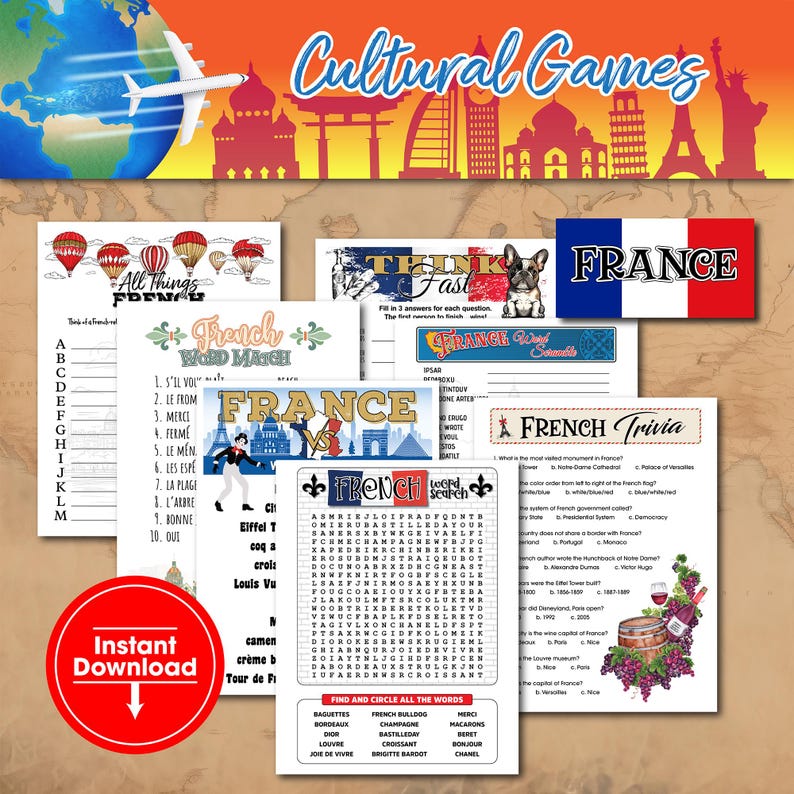 France Printable Games Pack 2025, Cultural Activities Bundle, Parisian ...