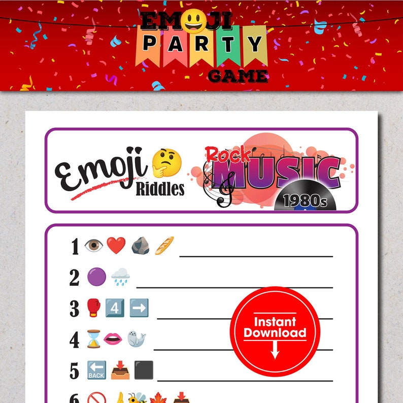1980s Rock Emoji Pictionary Game, Rock N Roll Game, Music Themed Emoji ...