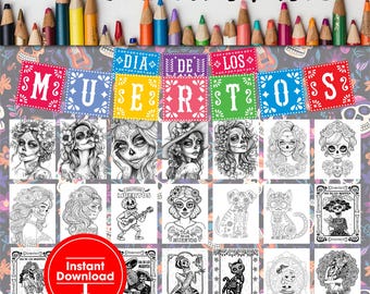 Sugar Skulls Coloring Page / Dia De Los Muertos / Printable / Fall Png ...