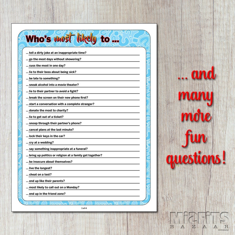 Who's Most Likely to Game, Office Icebreaker, Road Trip Activities ...
