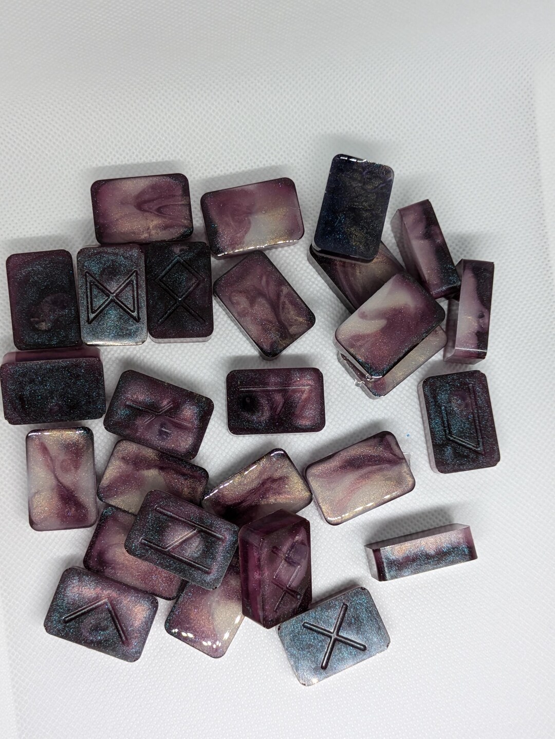 Resin Runes, Viking Runes, Elder Futhark, Beautiful Set of Purple/white ...