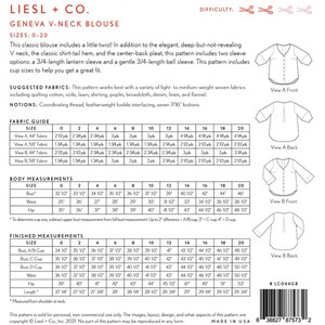 Geneva V-neck Blouse Pattern, Liesl Co., Restlessneedle, Center Back ...