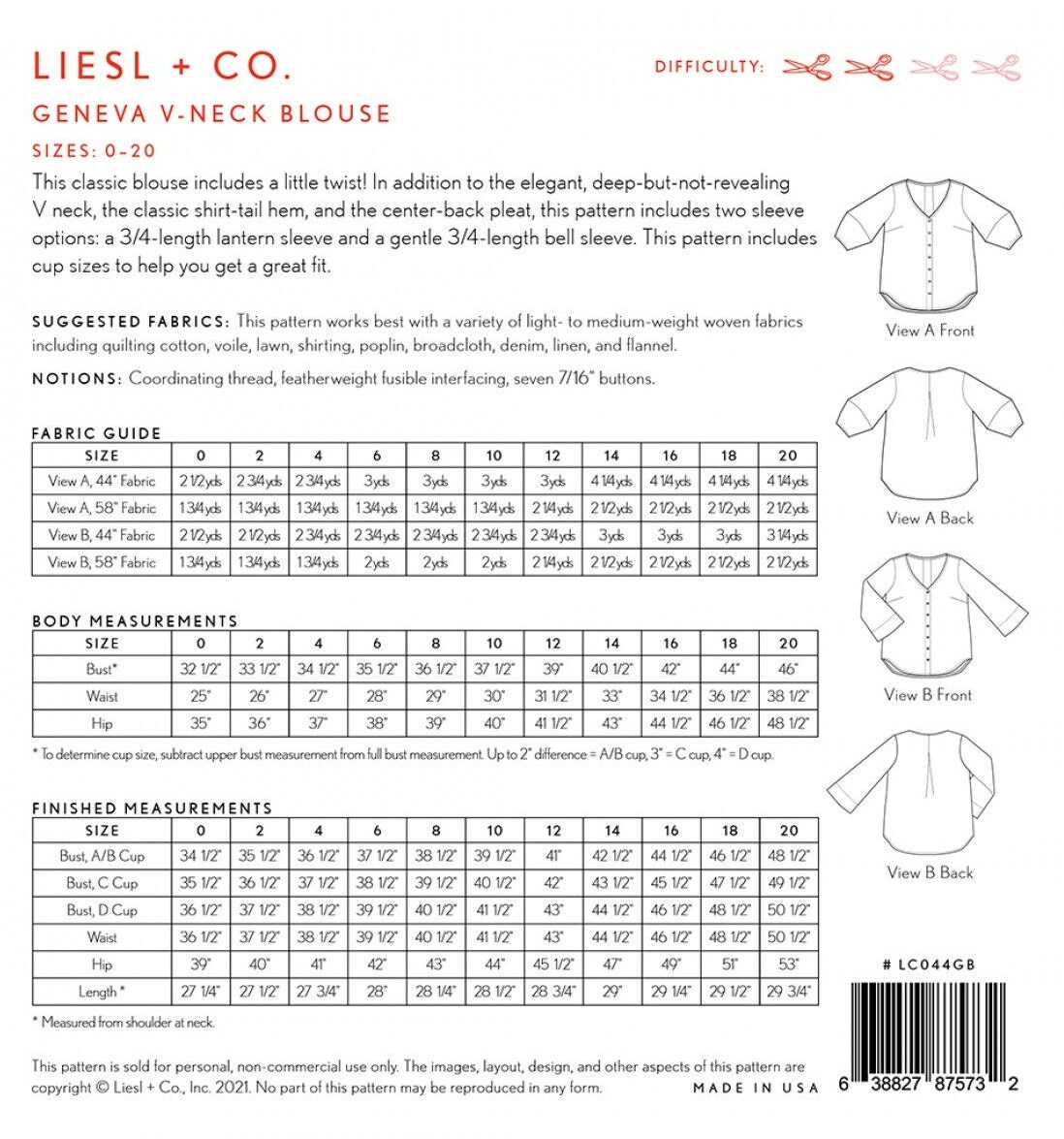 Geneva V-neck Blouse Pattern, Liesl Co., Restlessneedle, Center Back ...