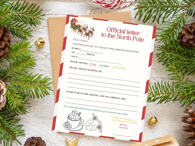 Printable Letter to Santa | Kids Christmas Wish List | Holiday Digital ...