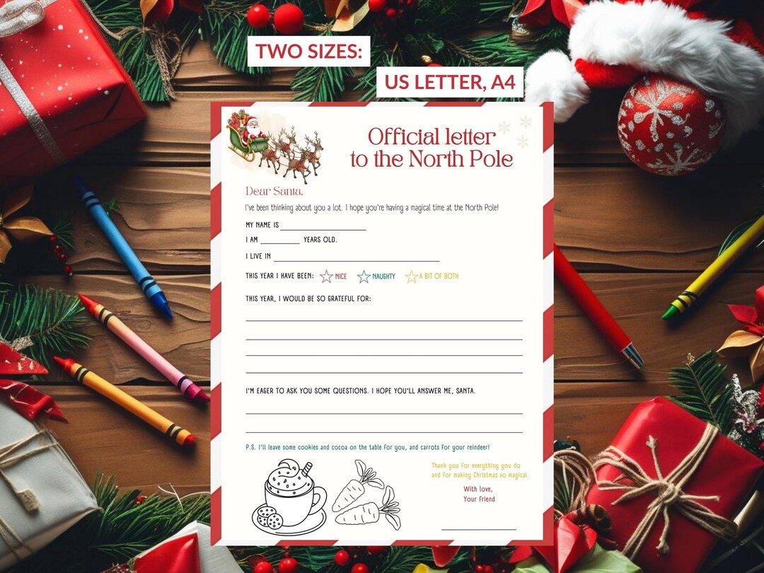 Printable Letter to Santa | Kids Christmas Wish List | Holiday Digital ...