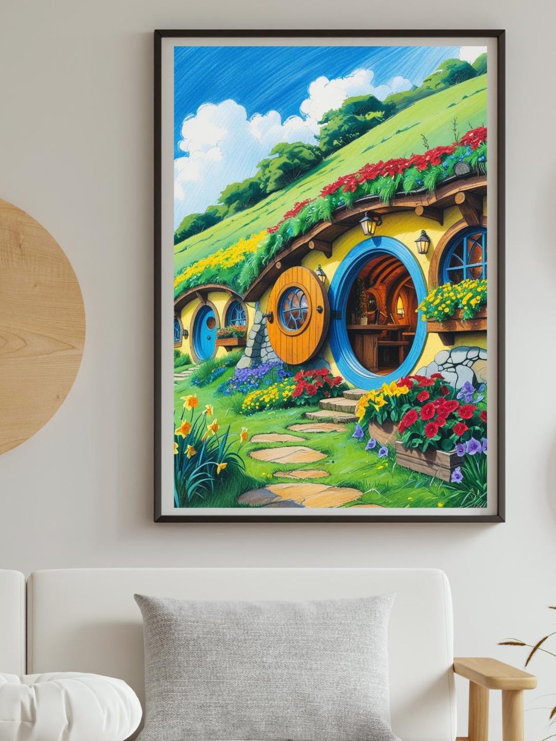 Hobbit Hole Wall Art | Fantasy Village Digital Print | Fairytale ...