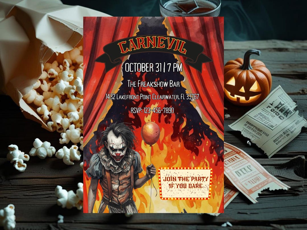 Carnevil Halloween Party Invitation | Haunted Circus Freakshow Invite ...