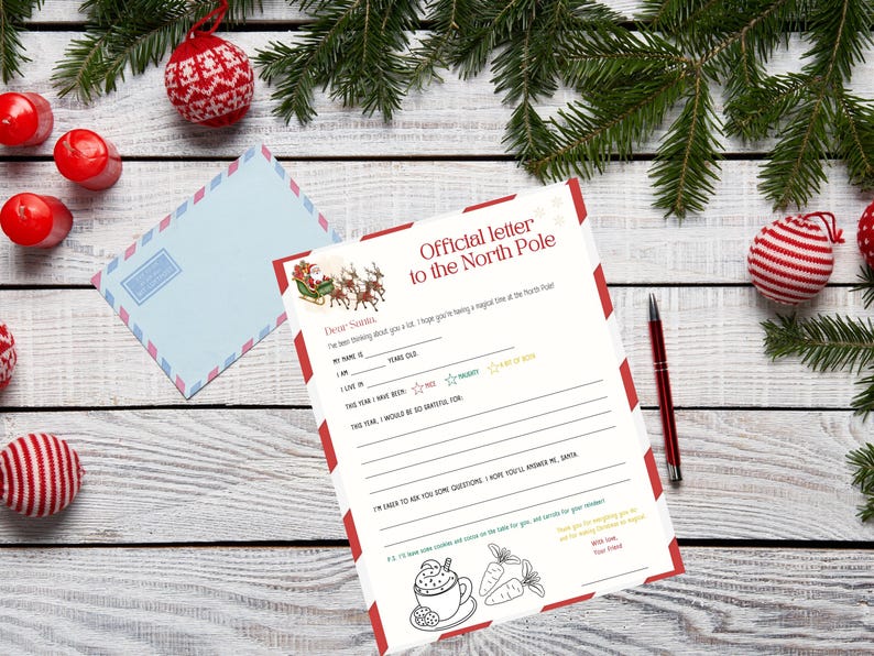 Printable Letter to Santa | Kids Christmas Wish List | Holiday Digital ...
