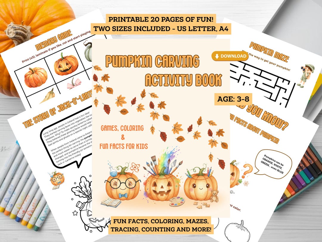 Pumpkin Carving Activity Book | Kids Halloween Coloring Pages, Games ...