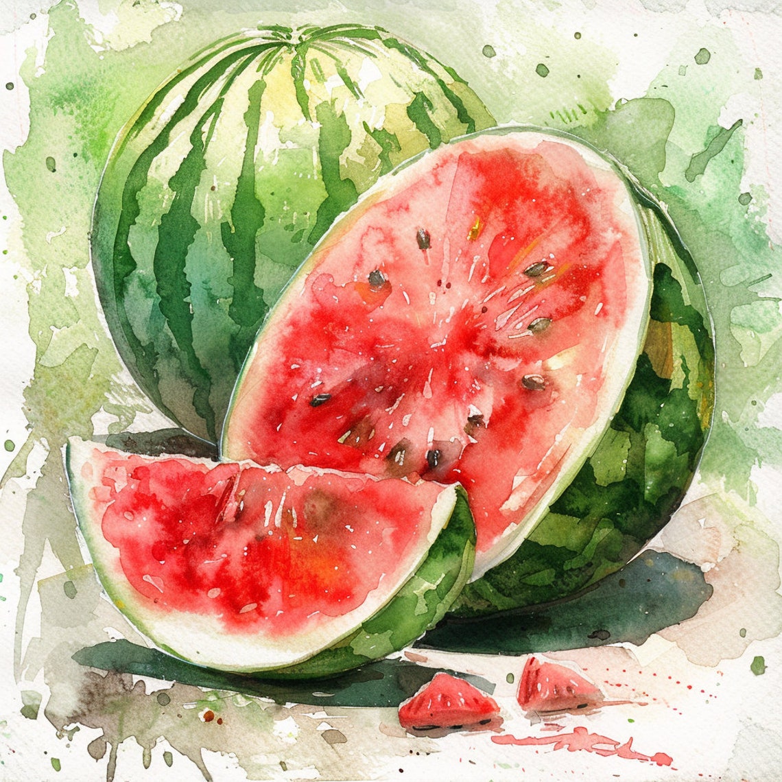 Watermelon Clipart, Fruit Watercolor Watermelon Basket Clip Art, Food ...