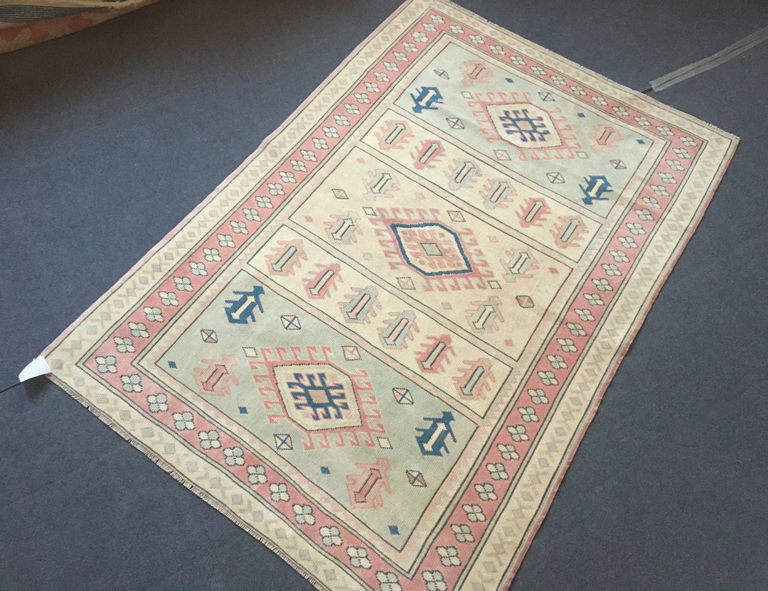 4x6 Feet Etnique Design Turkish Bedroom Rug, Handmade Kitchen Floor Rug ...